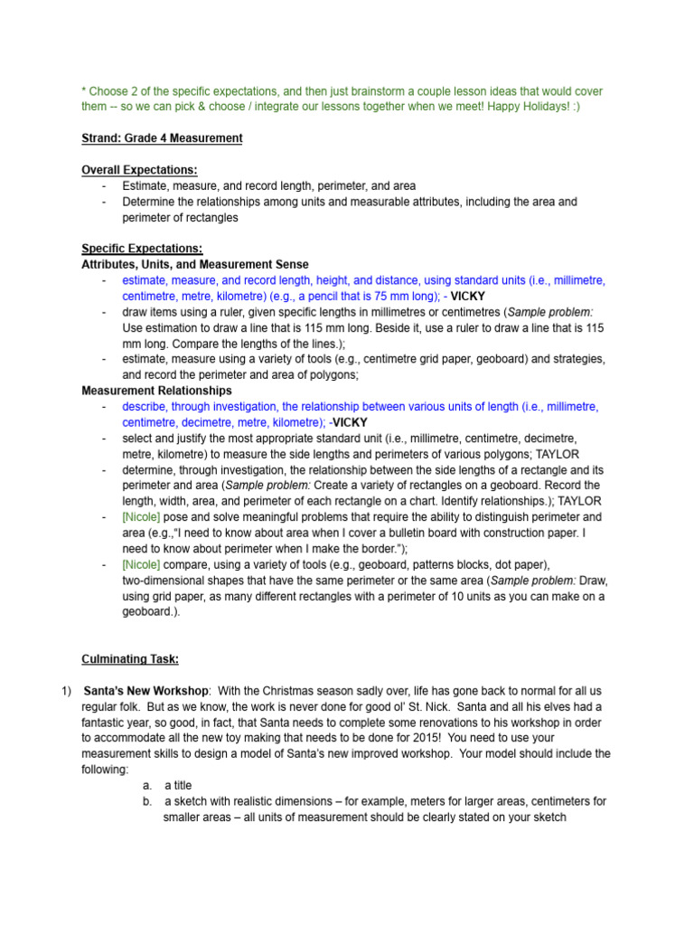 Grade 4 Measurement Unit Plan | PDF | Length | Area