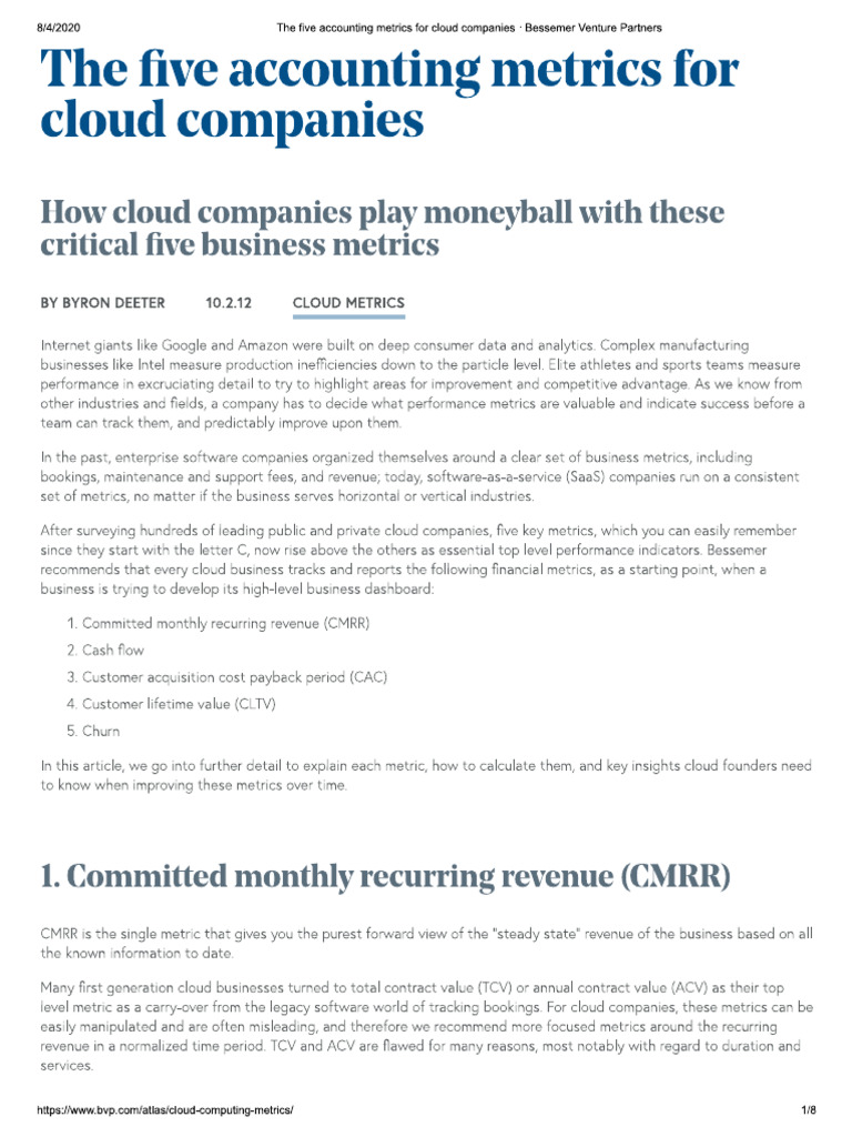 Accounting Metrics For Cloud Companies | PDF