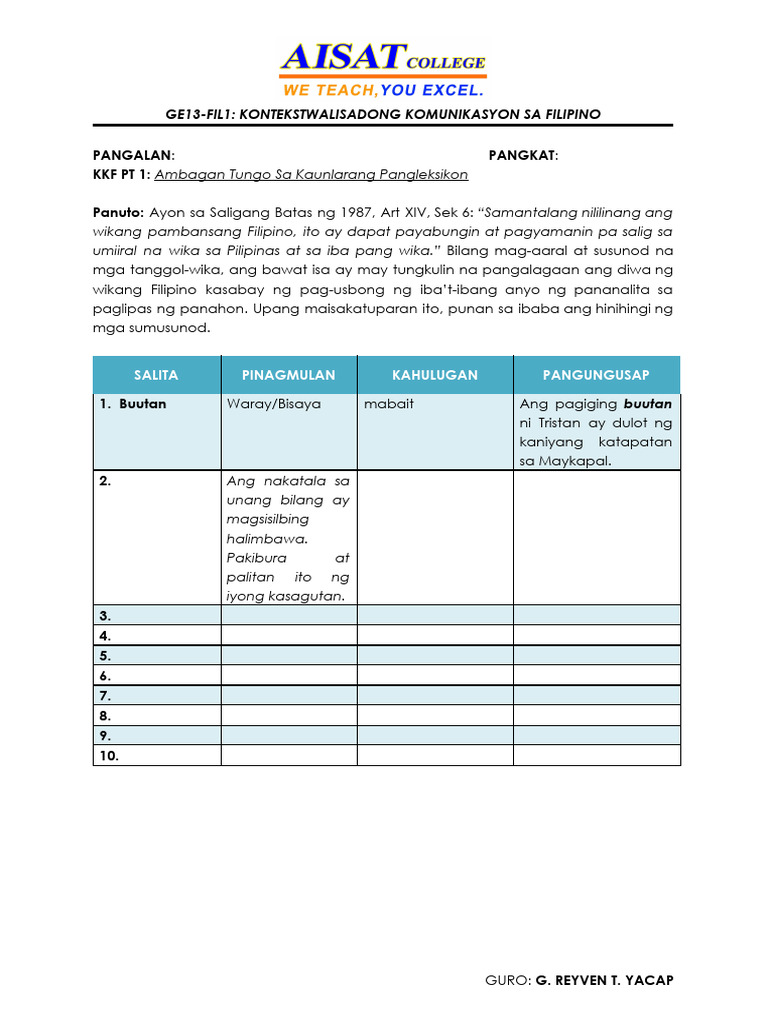 Pangkat Apelyido (Fil1-Pt1) | PDF