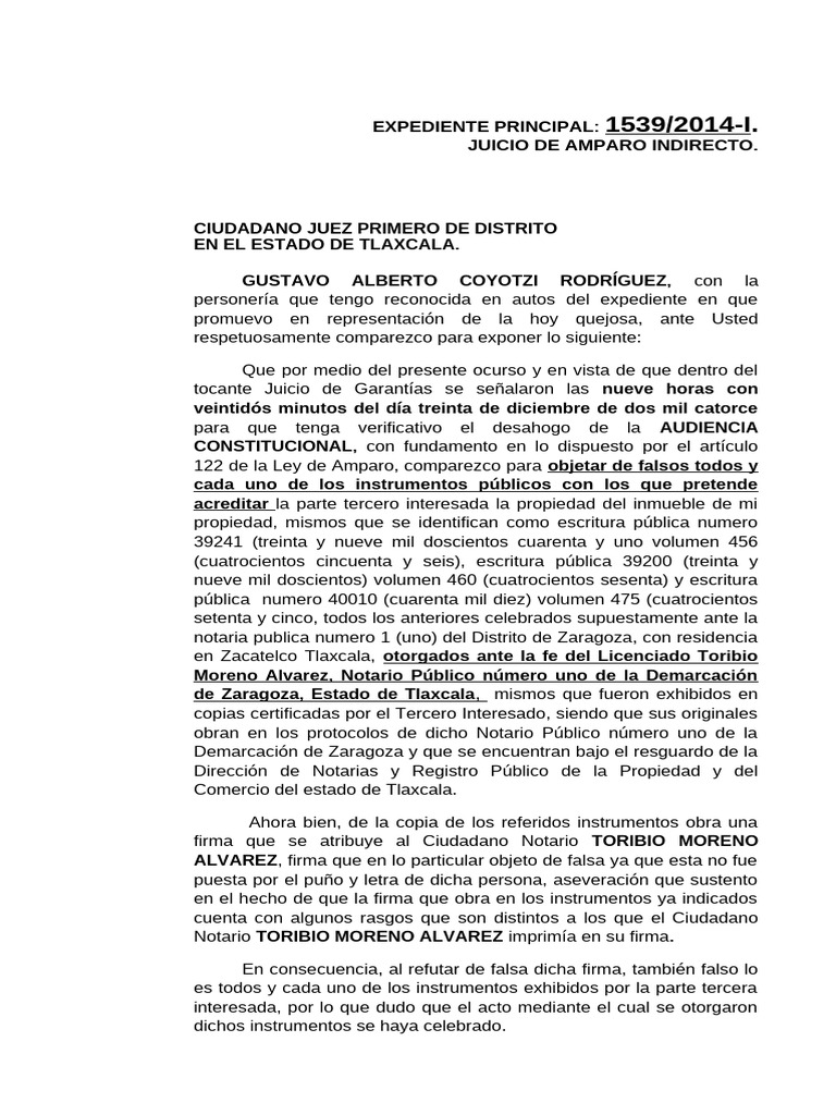 Escritro Objetando de Falso Docuemento Gustavo Alberto Coyotzi ...