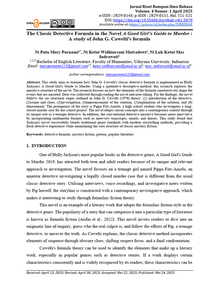 The Classic Detective Formula in The Novel A Good | PDF | Detective Fiction