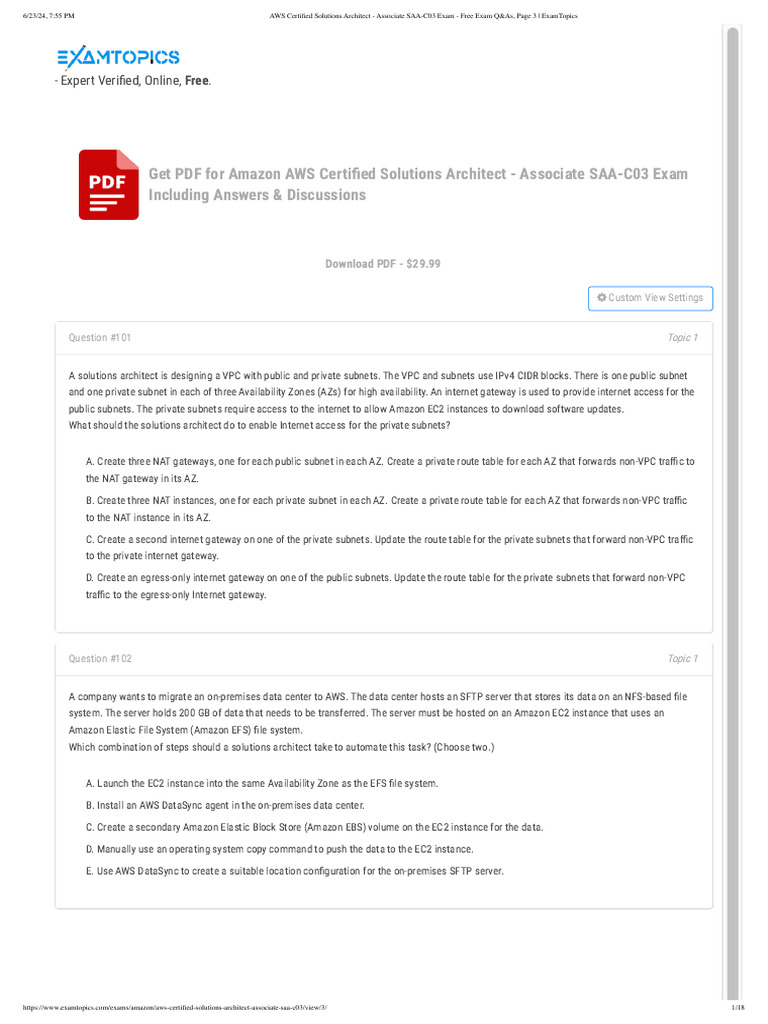 AWS Certified Solutions Architect - Associate SAA-C03 Exam - Free Exam ...