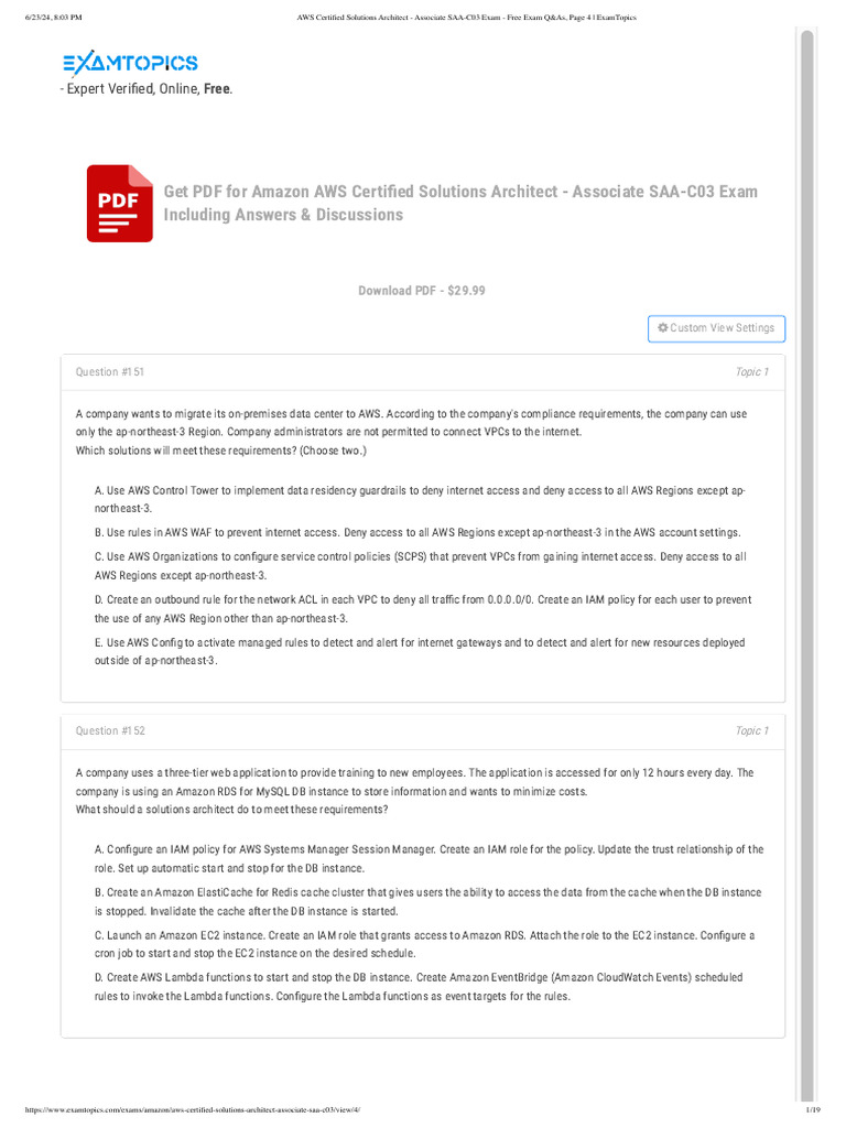AWS Certified Solutions Architect - Associate SAA-C03 Exam - Free Exam Q&as, Page 4 - ExamTopics ...
