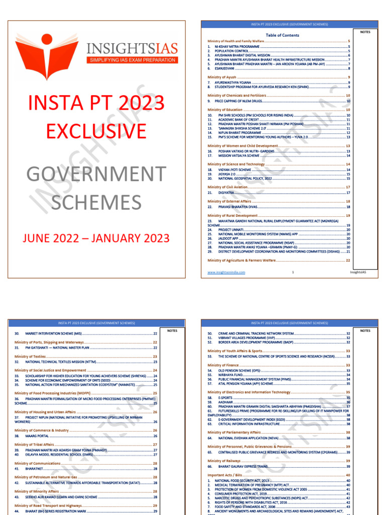 Insta PT 2023 Exclusive (Government Schemes) | PDF | Health Care ...