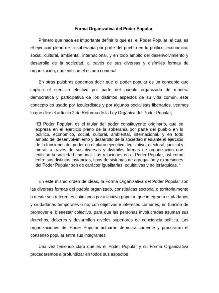 Forma Organizativa Del Poder Popular Gabriela | PDF | Democracia ...
