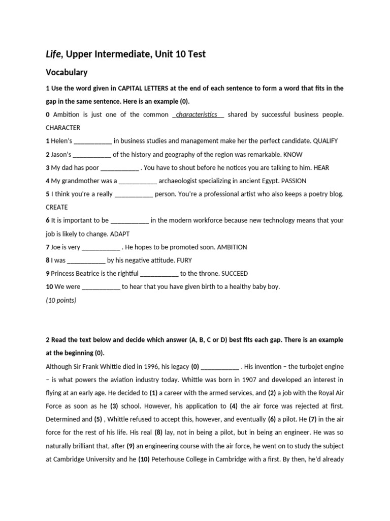 Life Upper Intermediate Unit 10 Test | PDF