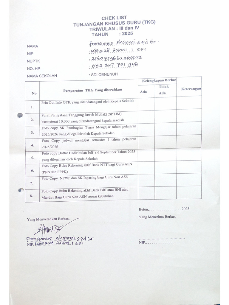 Berkas TPG Tahap 3 Dan 4 2025 Fransianus Ahoinnai | PDF
