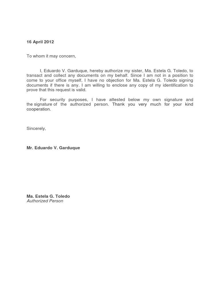 Authorization Letter | PDF | Government | Government Information