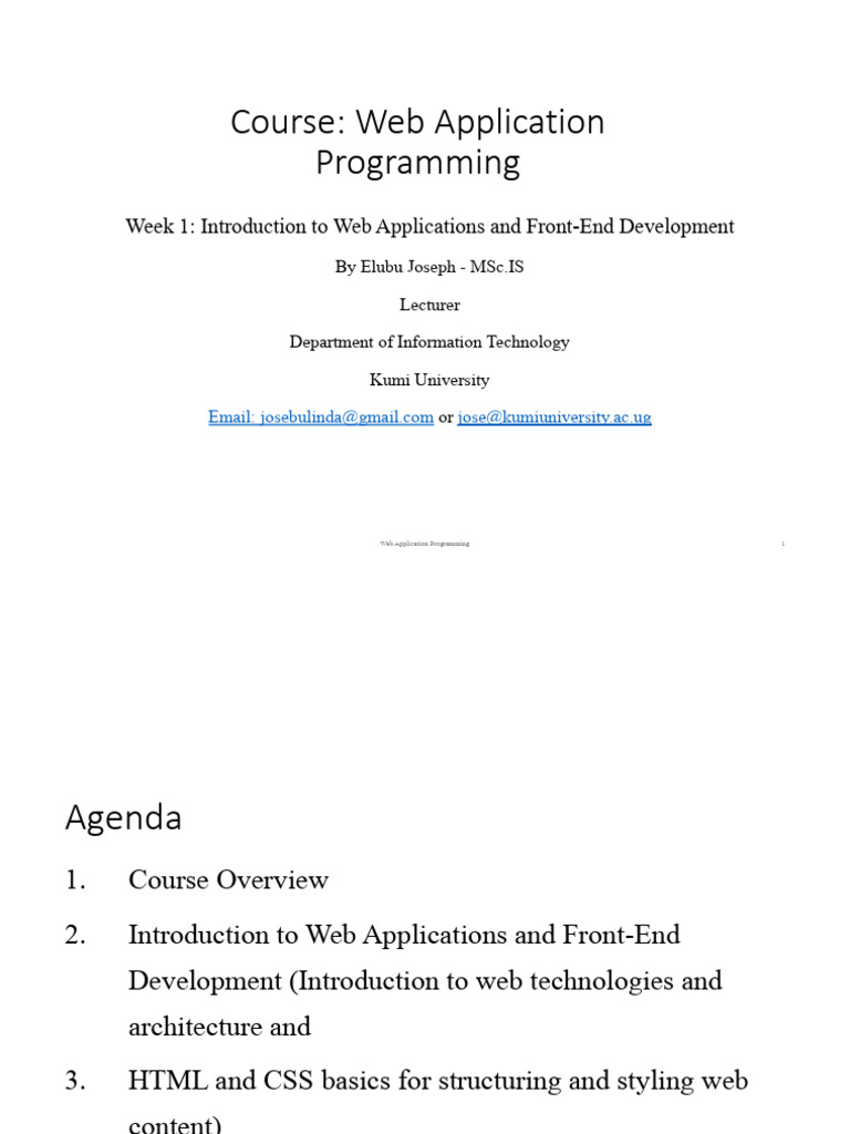 Web Application Programming Week 1. Introduction To Web Applications and Front-End Development ...