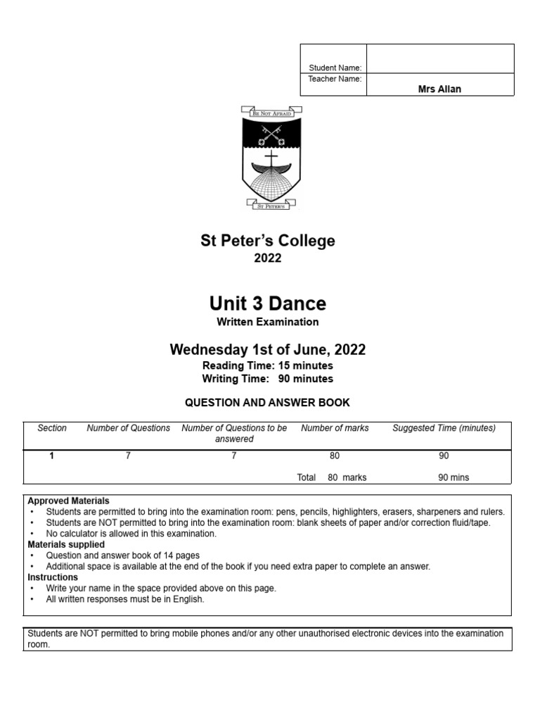 12 Dance Practice Exam 2022 FINAL | PDF | Dances