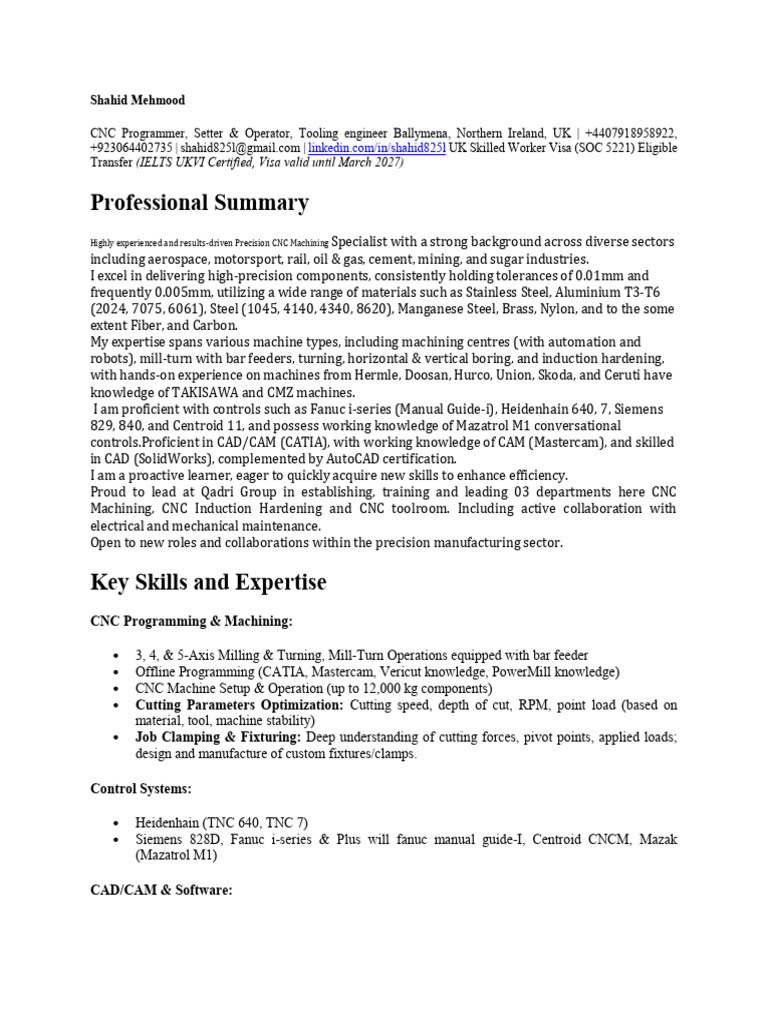 Shahid-CNC Programmer Setter Operator-4 | PDF | Machinist | Engineering