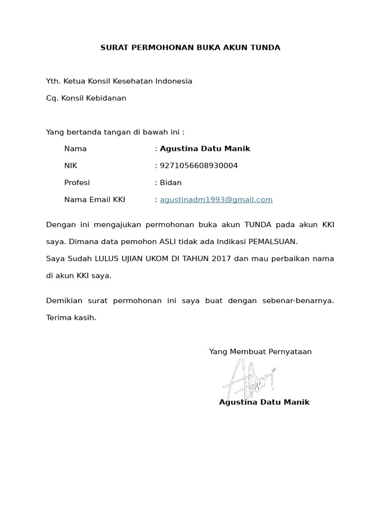 Surat Permohonan Buka Akun Tunda | PDF