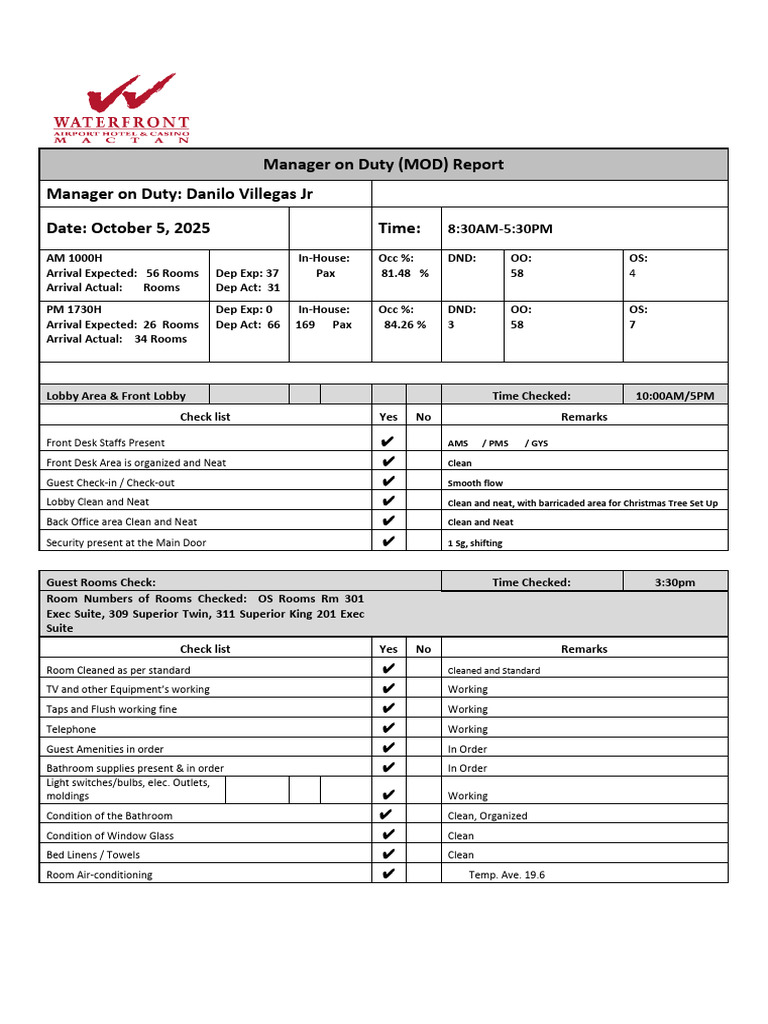 MOD Checklist October 5, 2025 | PDF | Hygiene | Home