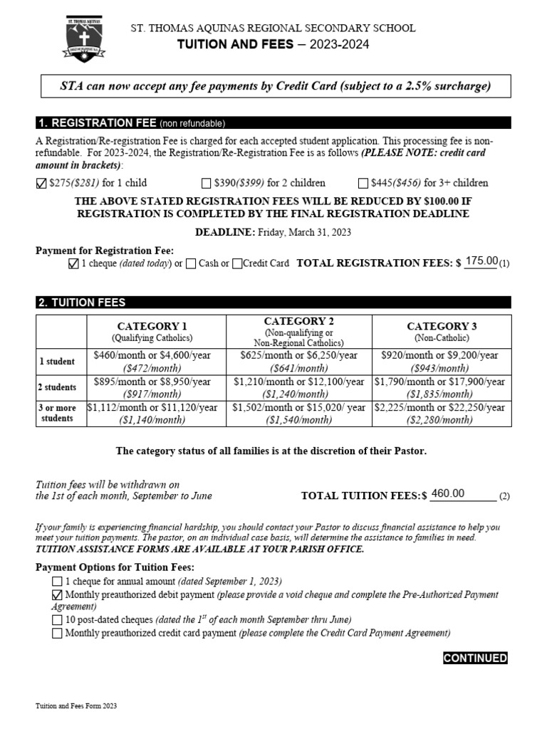 St. Thomas Aquinas Tuition Fees 2023-2024 | PDF | Payments | Cheque