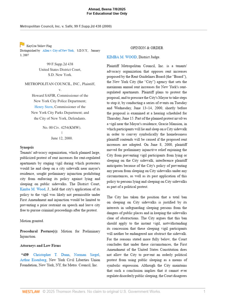 Metropolitan Council Inc V Safir | PDF | Laches (Equity) | Injunction