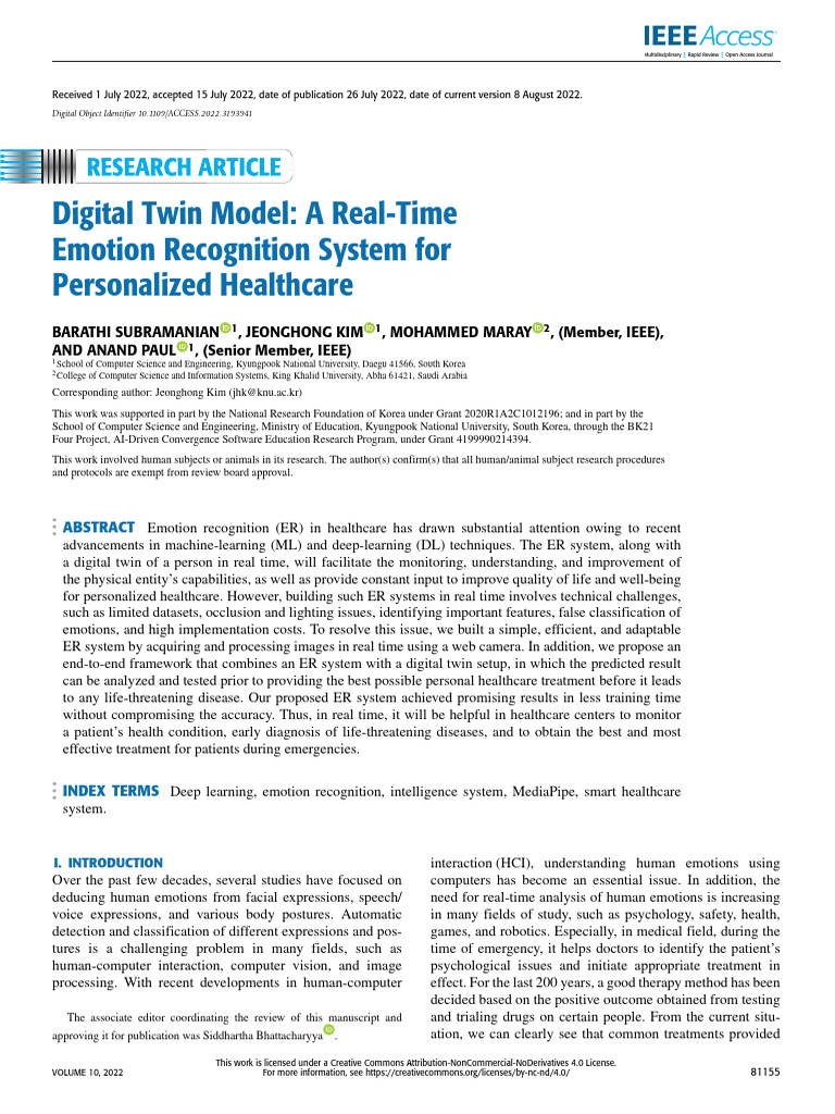 Digital Twin Model A Real-Time Emotion Recognition System For ...