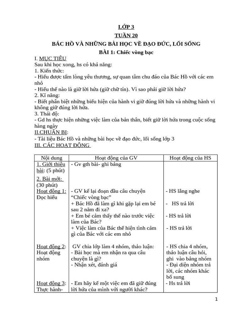 Giao An Bac Ho Va Nhung Bai Hoc Ve Dao Duc Loi Song | PDF