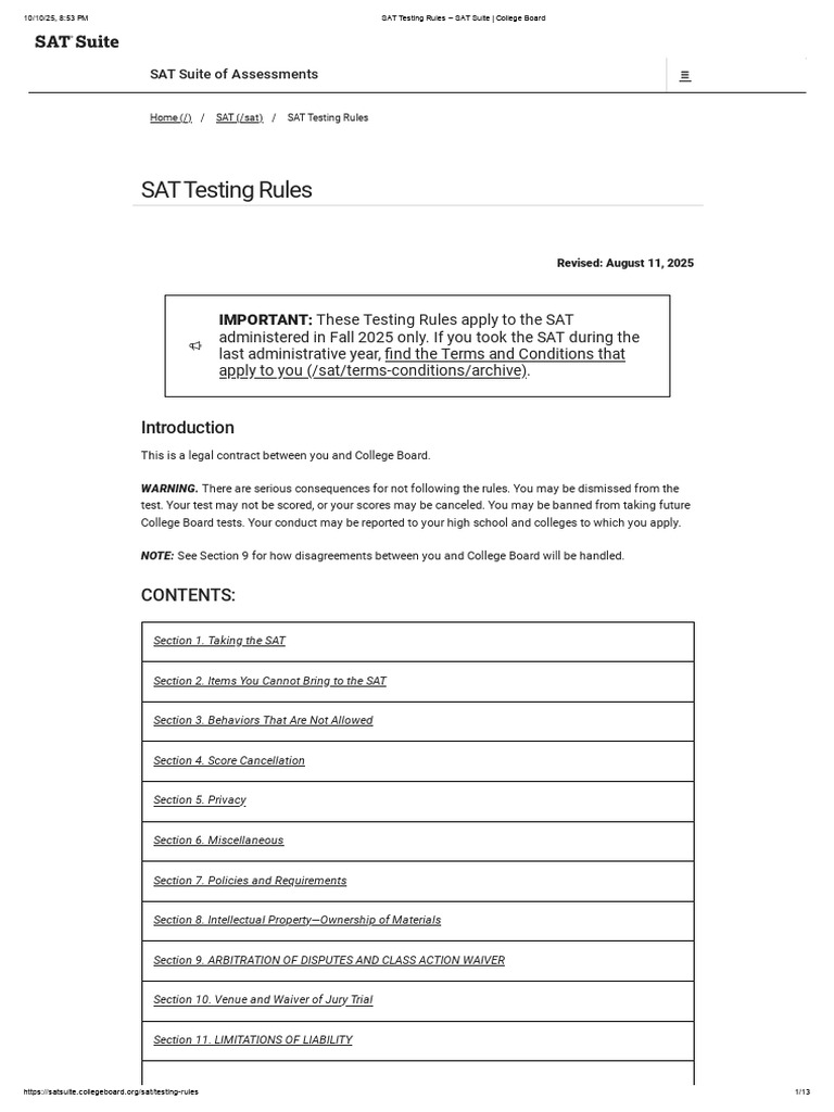 SAT Testing Rules - SAT Suite - College Board | PDF | Sat