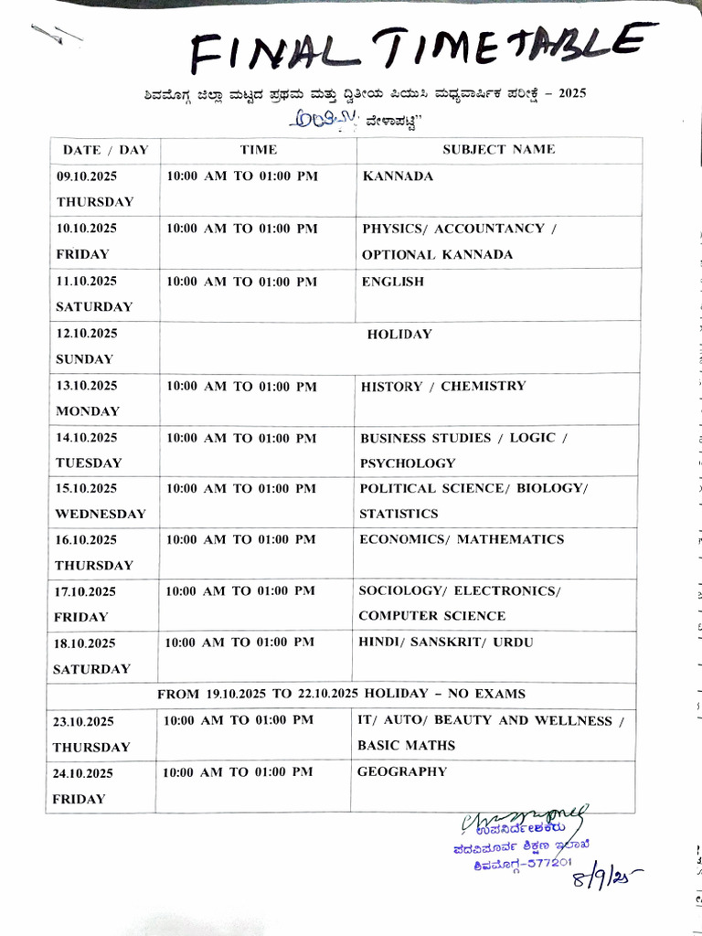 Mid Term Time Table Final | PDF