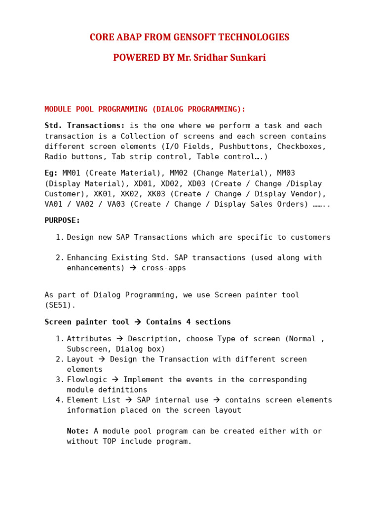 ABAP Module Pool Programming Guide | PDF | Software Development ...