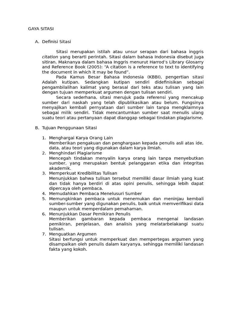 Definisi dan Tujuan Gaya Sitasi | PDF