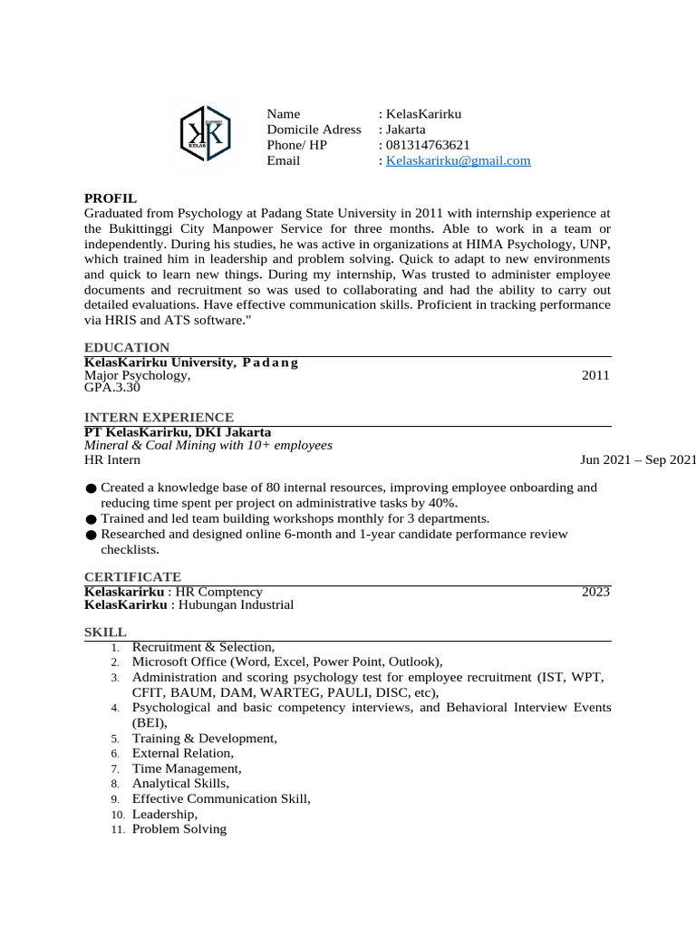 Template CV ATS Fresh Graduate HR BUAT Konten | PDF