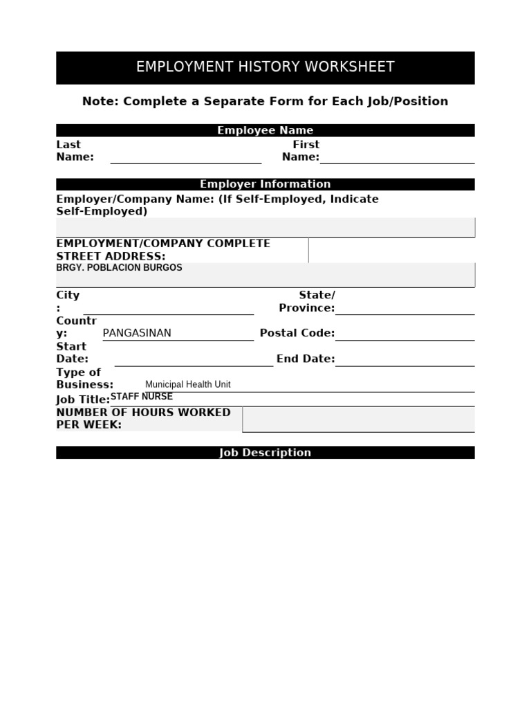 Employment History Form 1 | PDF
