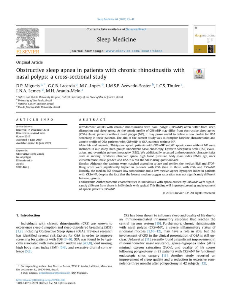 Obstructive Sleep Apnea in Patients With Chronic Rhinosinusitis With ...