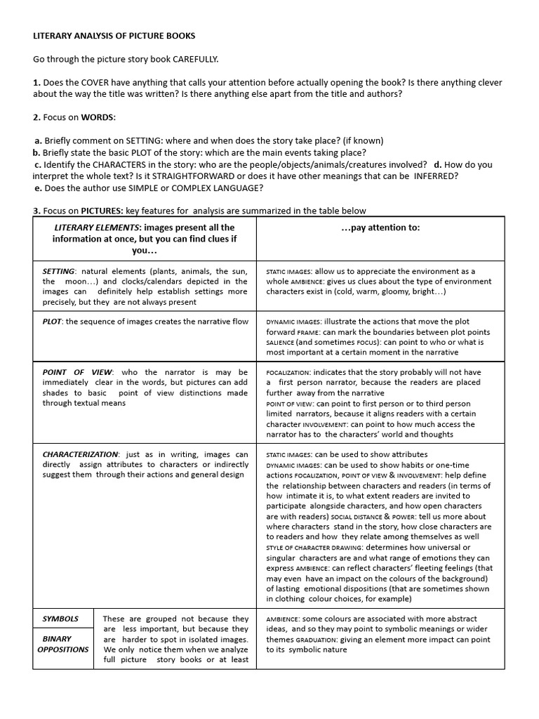 Guidelines For Picture Book Analysis 2025 | PDF | Narration | Narrative