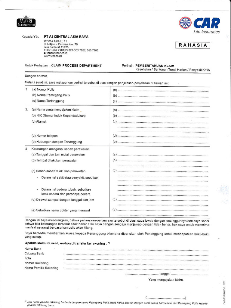 Form Klaim Hcp & Pcr | PDF
