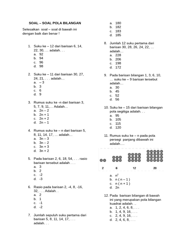 Soal - Soal Pola Bilangan | PDF