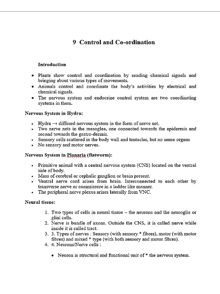 Lesson 9 - Control & Coordination | PDF