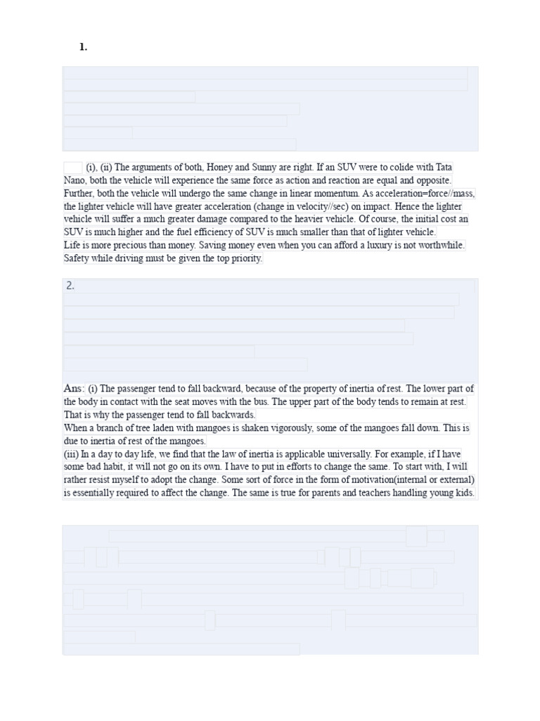 Value Based Question Class 9 Physics Chapter 2 | PDF | Force | Physics