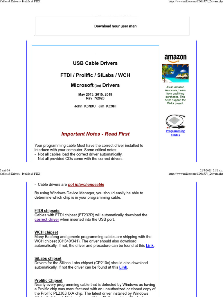 Cables & Drivers - Prolific & FTDI | PDF | Usb | Microsoft Windows