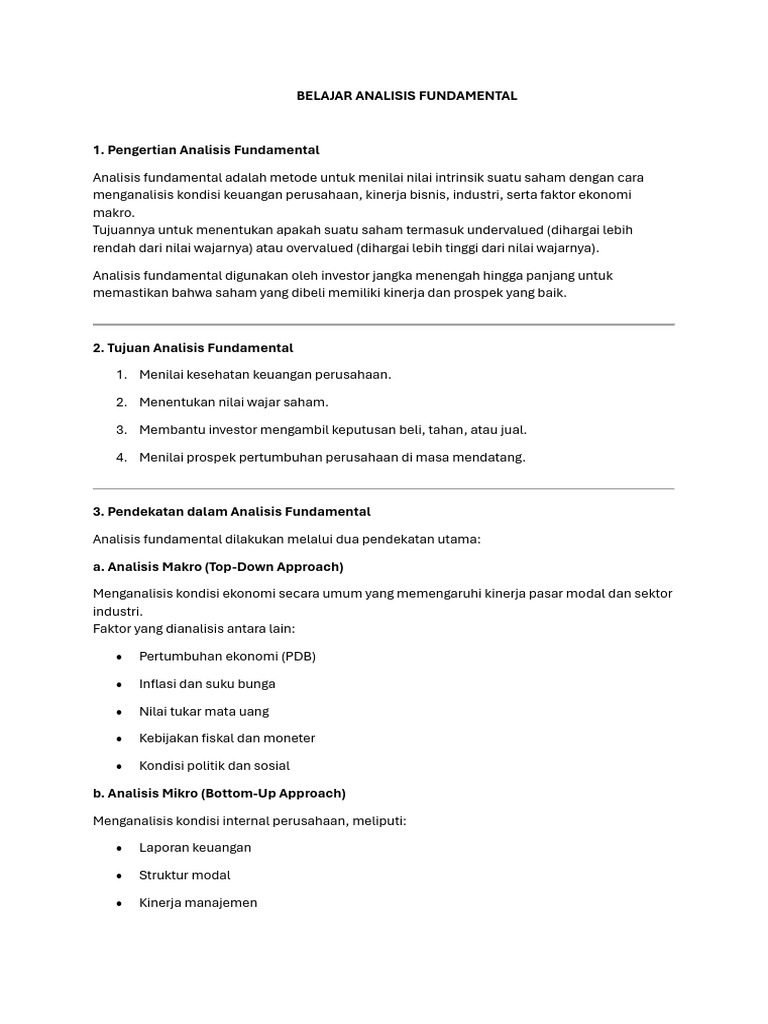 Panduan Lengkap Analisis Fundamental Saham | PDF