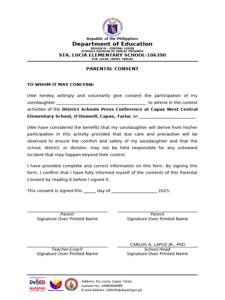 Parental Consent for Contest Participation | PDF