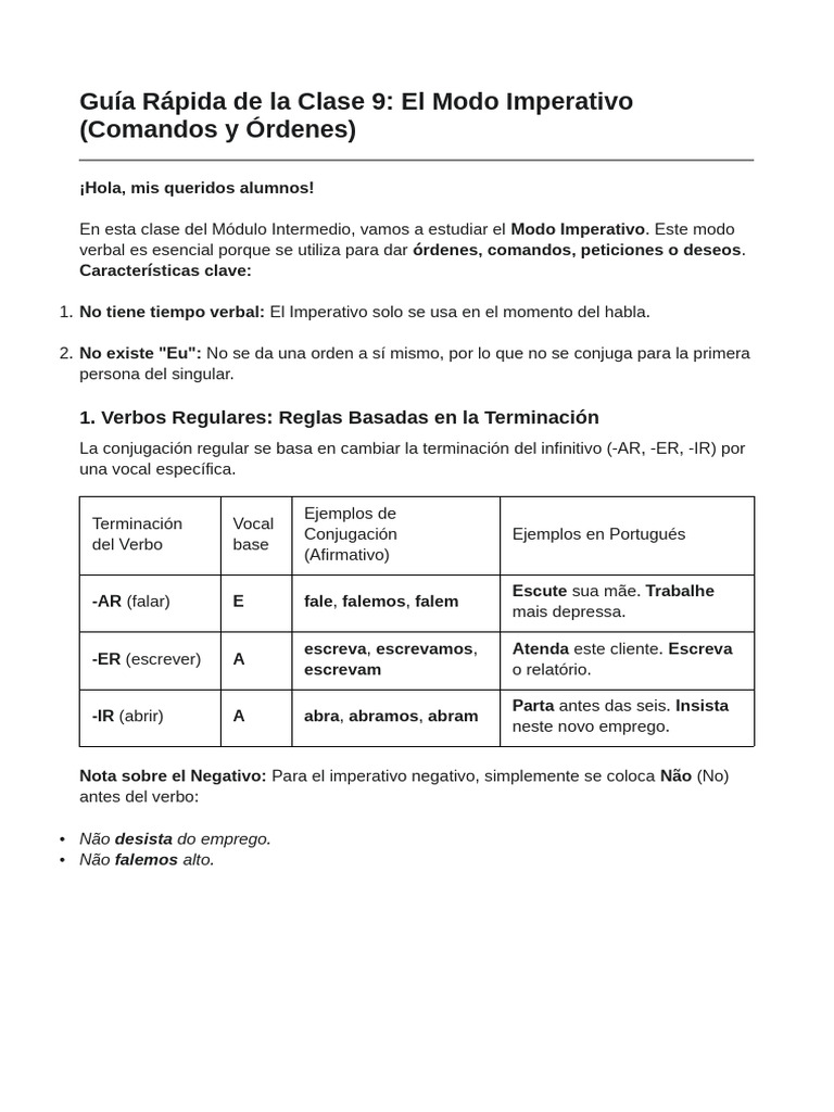 Guía Rápida de La Clase 9 | PDF | Verbo | Conjugación gramatical