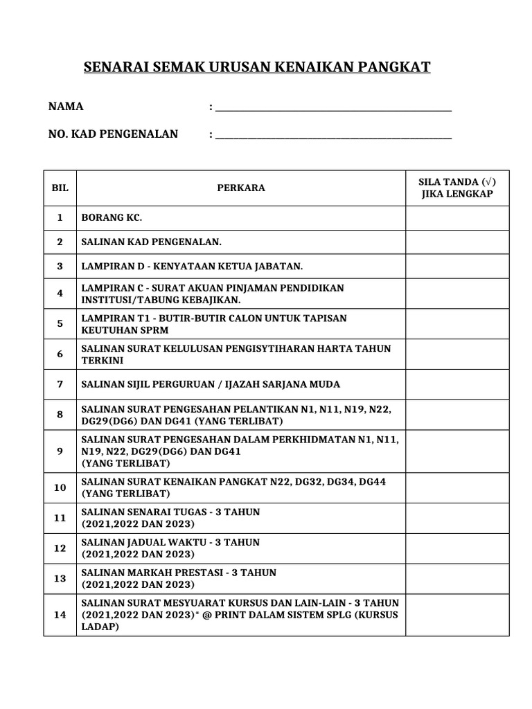 Senarai Semak Urusan Kenaikan Pangkat | PDF