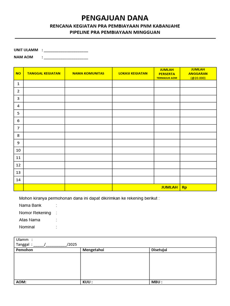 Form Permohonan Dana Pra Pembiayaan Mingguan | PDF