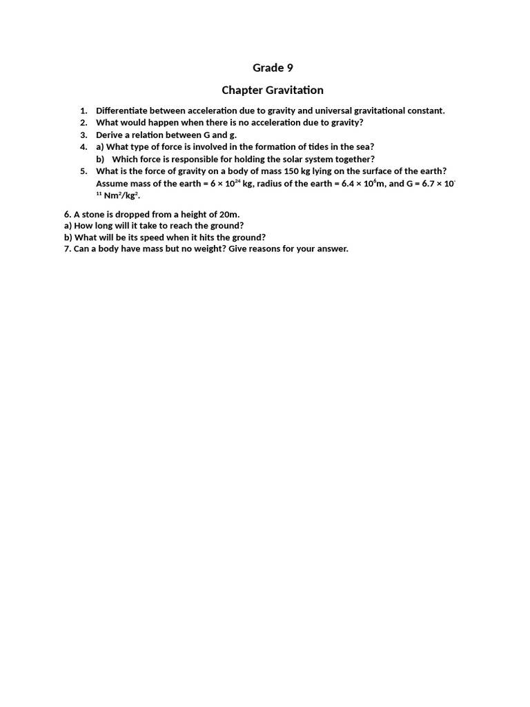 Grade 9 Gravitation | PDF
