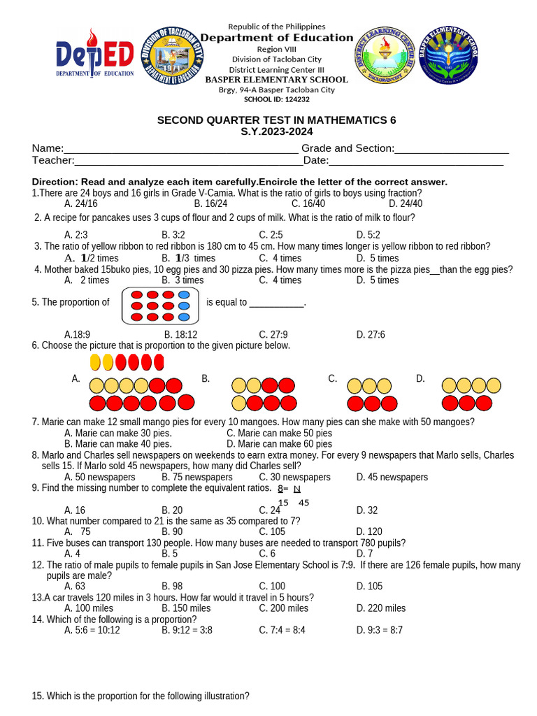 1st Quarter Test in Math 6 | PDF