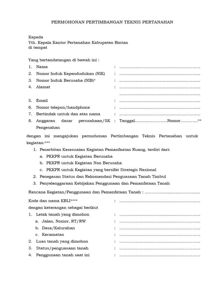 Formulir PTP PKP2T Tapak Kavling 2025 | PDF