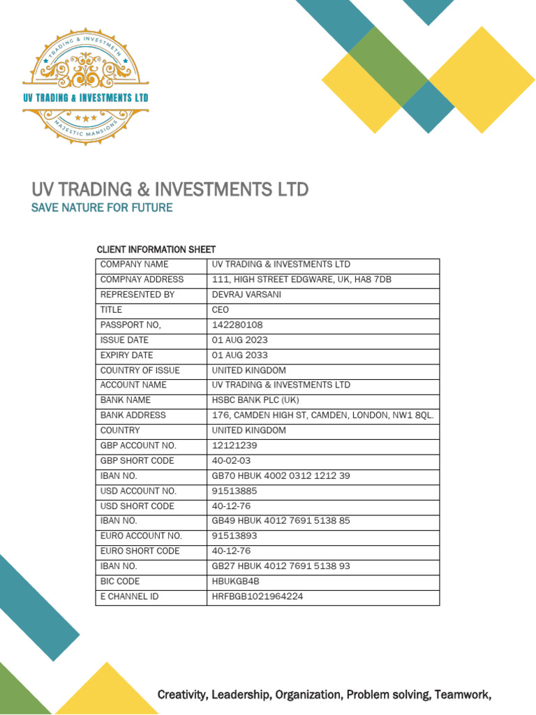UV Trading & Investments Client Info | PDF