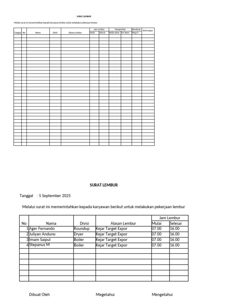 Surat Lembur | PDF