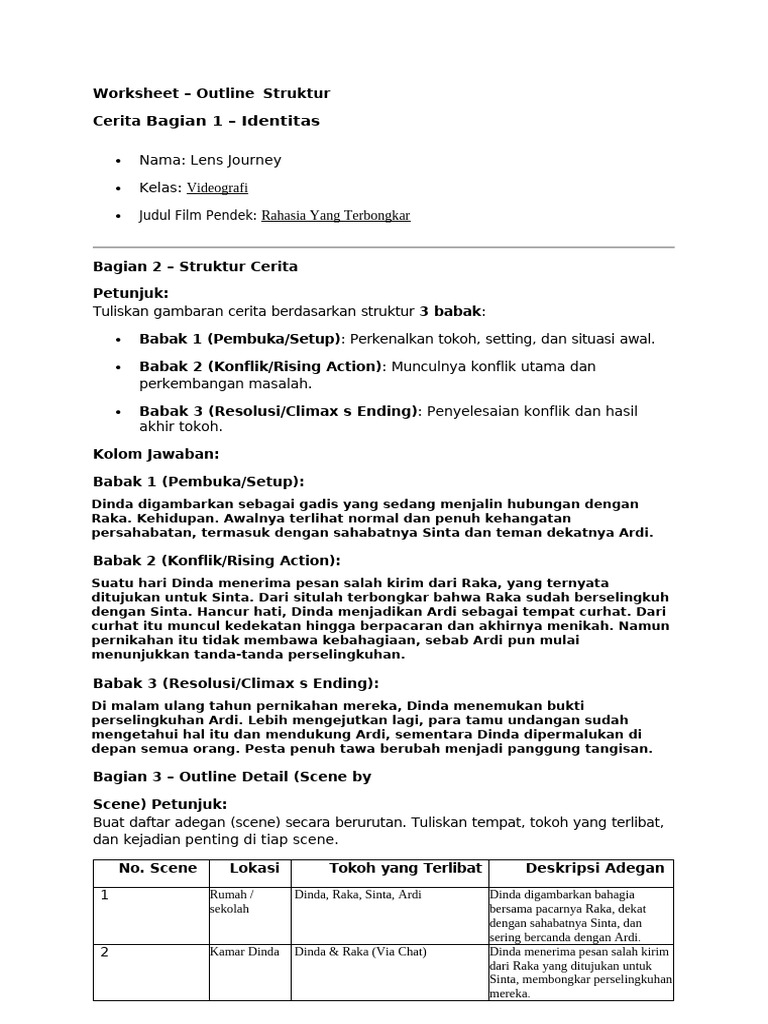 Worksheet Outline Struktur Cerita Lens Journey | PDF
