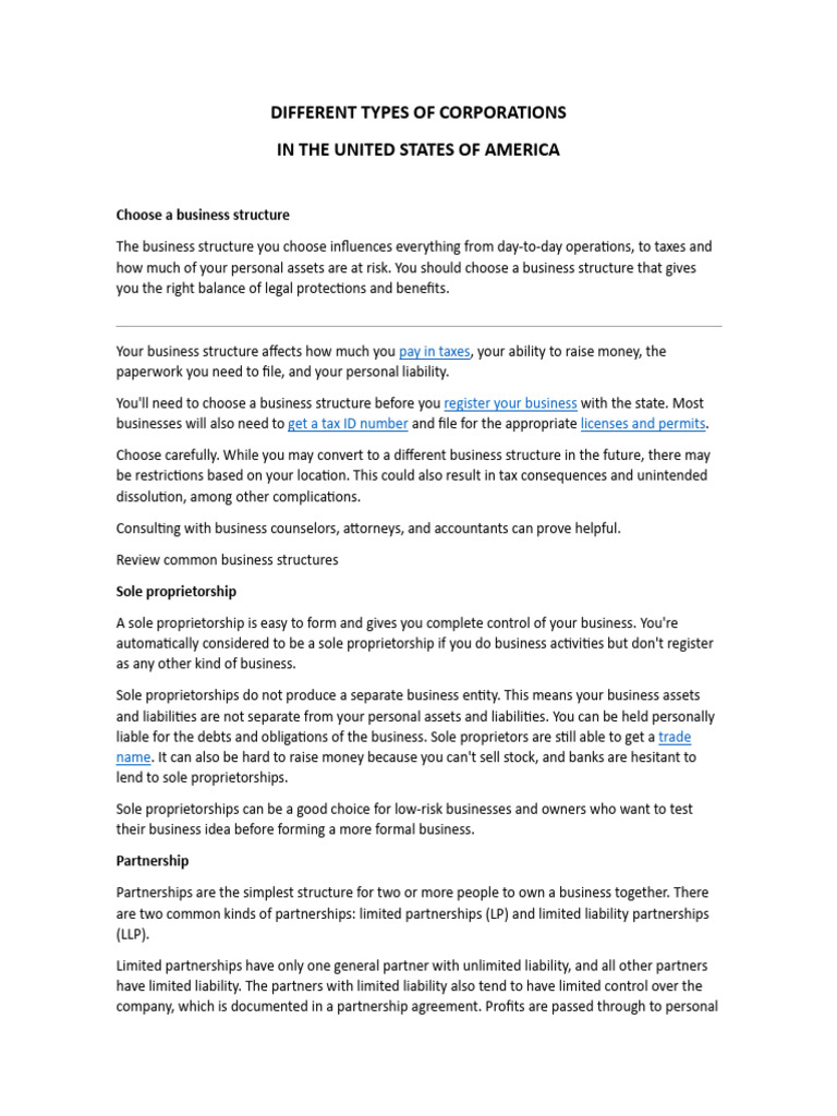 Different Types of Corporations in The United States of America | PDF ...