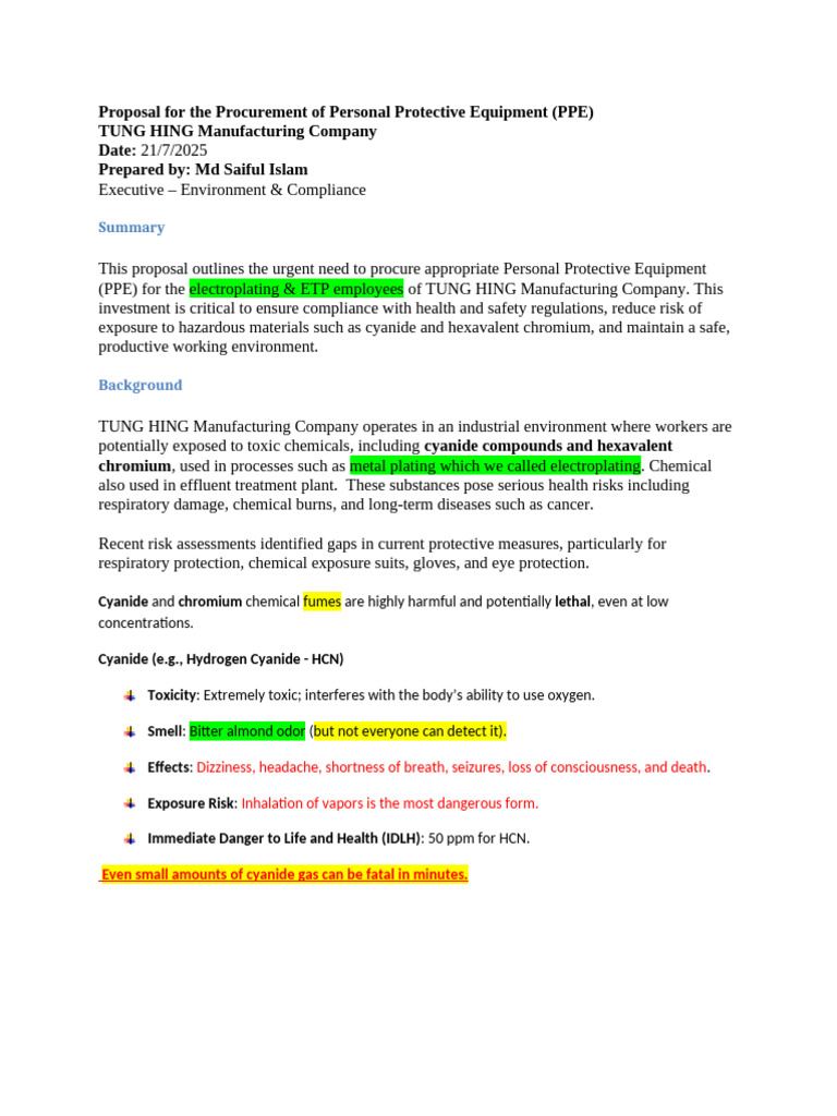 PPE Procurement Proposal for TUNG HING | PDF | Personal Protective ...