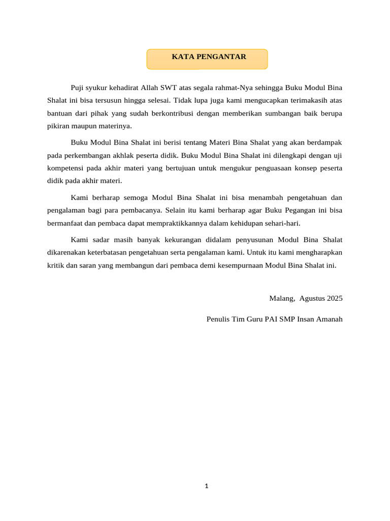 Modul Bina Shalat Kelas 7 | PDF