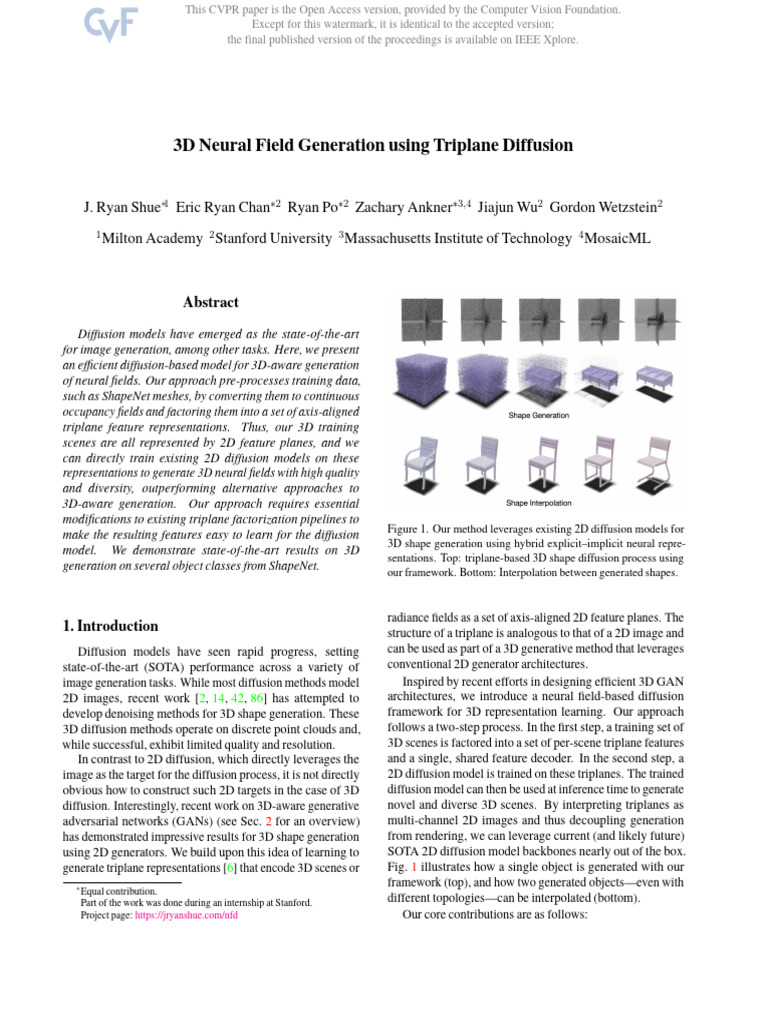 3D Neural Field Generation Using Triplane Diffusion ...