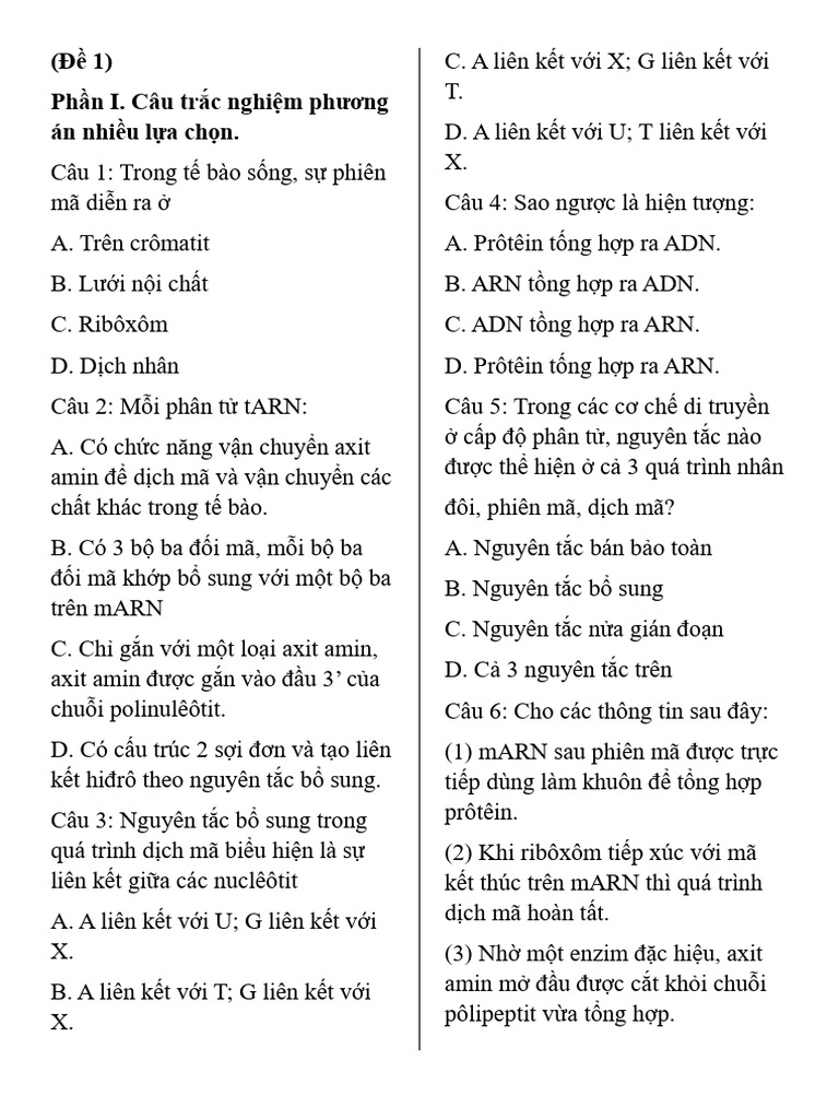 Sinh 12 - Ghk1 | PDF